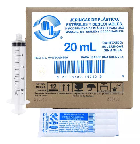 Jeringa Sin Aguja 20 ml CAJA C/50 Piezas LUER LOCK DL – Coinmed
