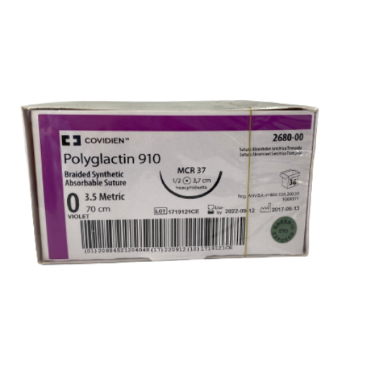 Polyglactin 910 (Vicryl) 2680-00 Sutura 0, MCR 37, 1/2 de círculo, 70 – Coinmed